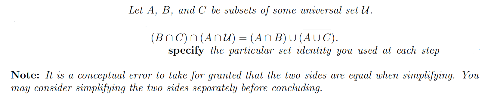 Solved Let A,B, and C be subsets of some universal set U. | Chegg.com