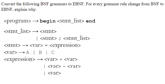 Solved Convert the following BNF grammars to EBNF. For every | Chegg.com