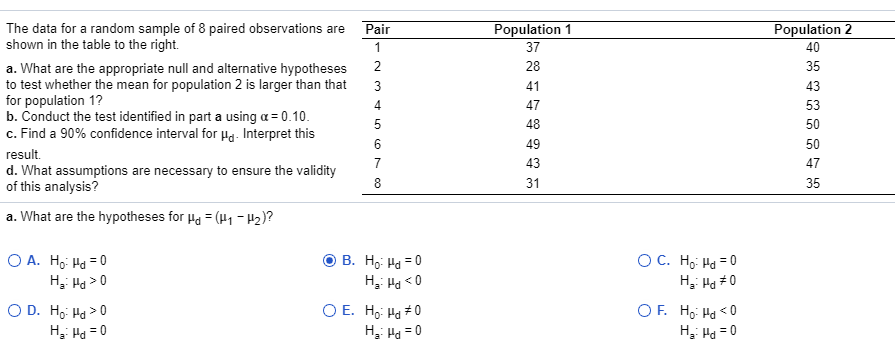 Solved Pair The data for a random sample of 8 paired | Chegg.com