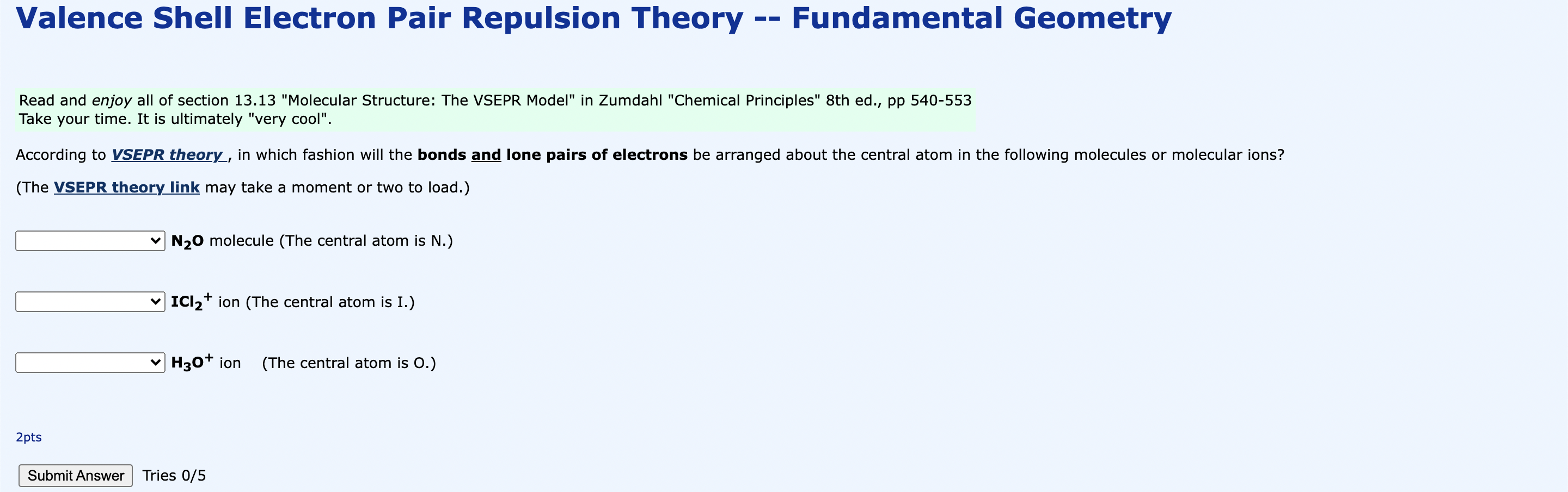 Solved Valence Shell Electron Pair Repulsion Theory -- | Chegg.com