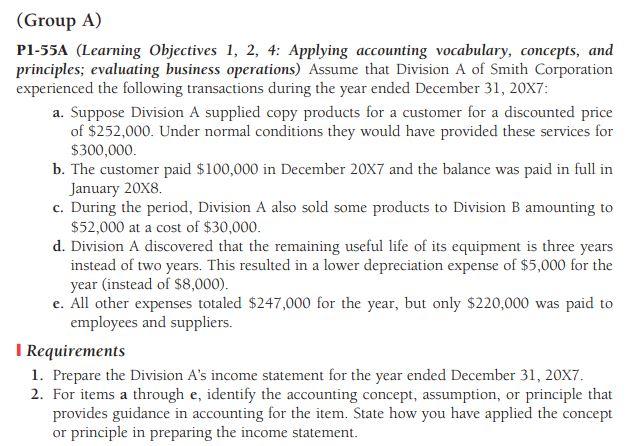 (Group A) P1-55A (Learning Objectives 1, 2, 4: | Chegg.com