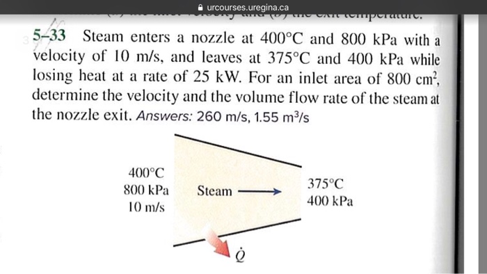 Solved a urcourses.uregina.ca 5-33 Steam enters a nozzle at | Chegg.com