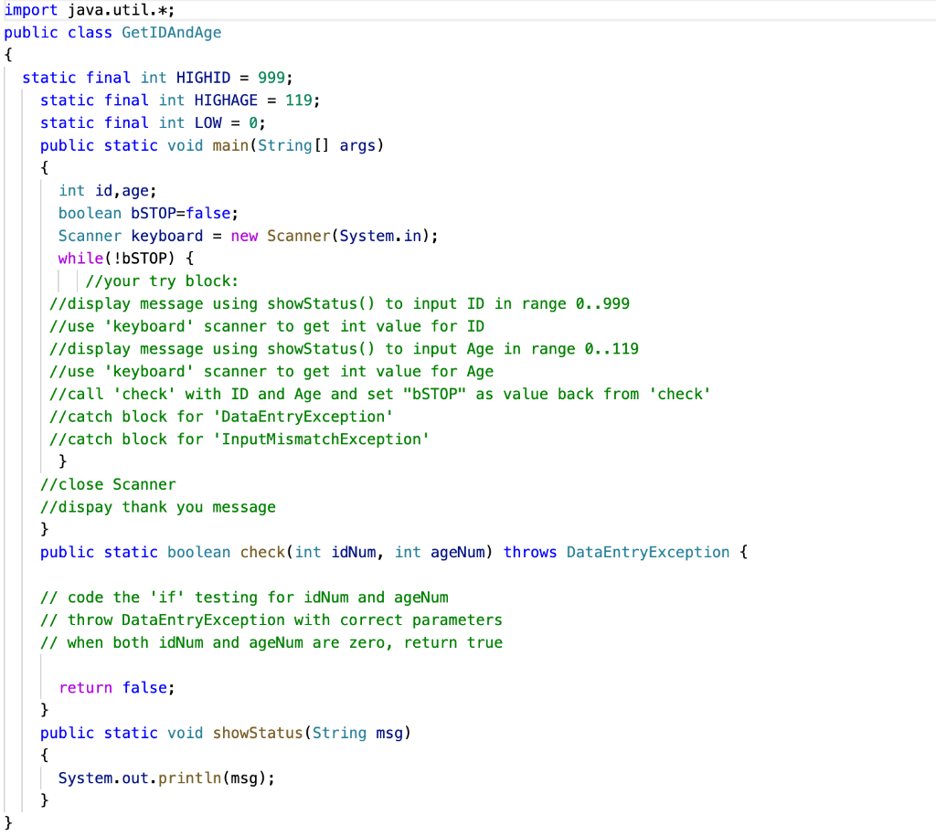 Solved 1) DataEntryException.java a. This code extends the | Chegg.com
