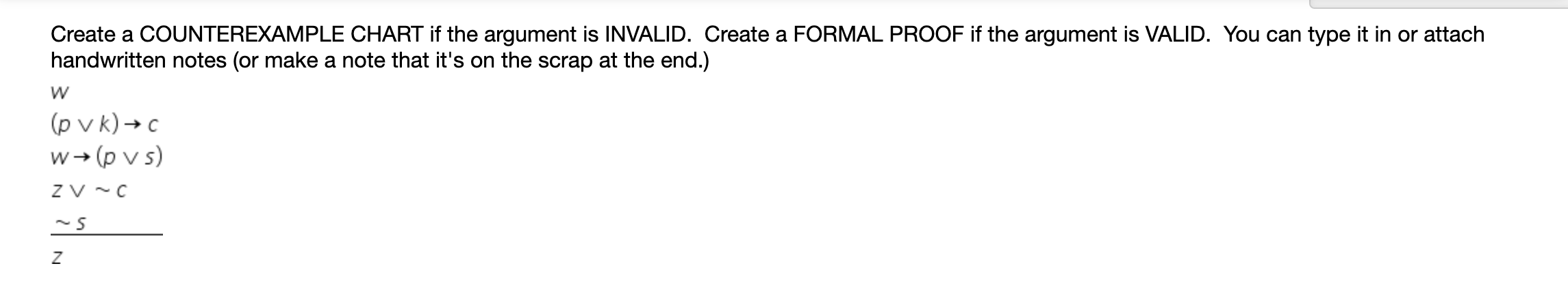 Solved Create a COUNTEREXAMPLE CHART if the argument is | Chegg.com