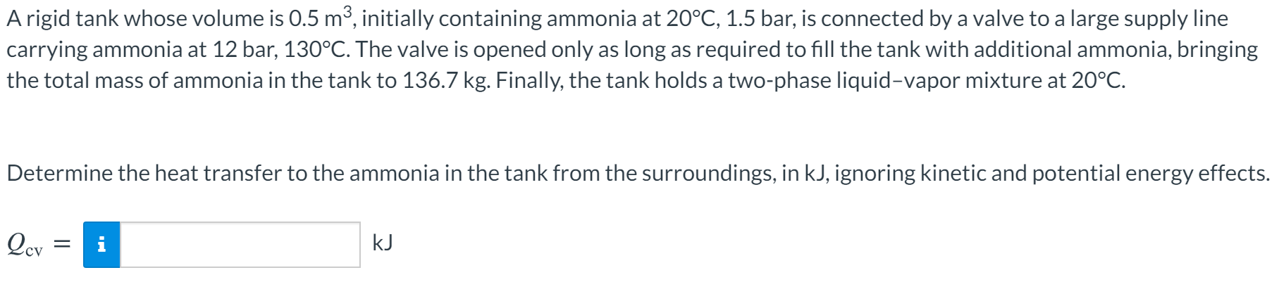 Solved A rigid tank whose volume is 0.5 m3, initially | Chegg.com