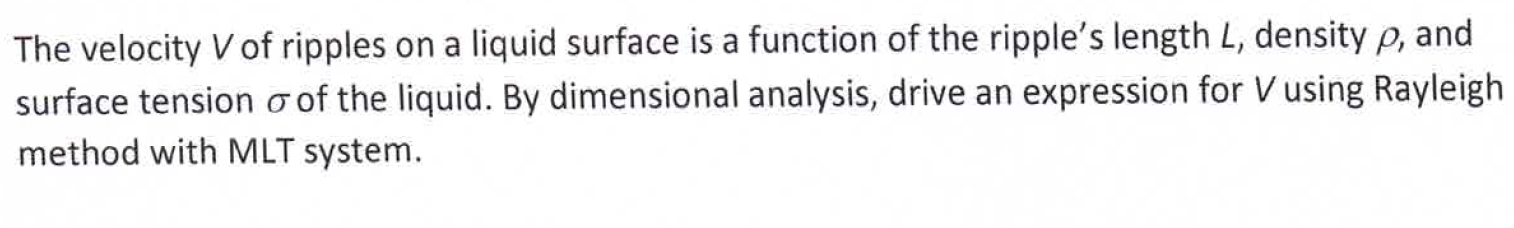 Solved The velocity V of ripples on a liquid surface is a | Chegg.com