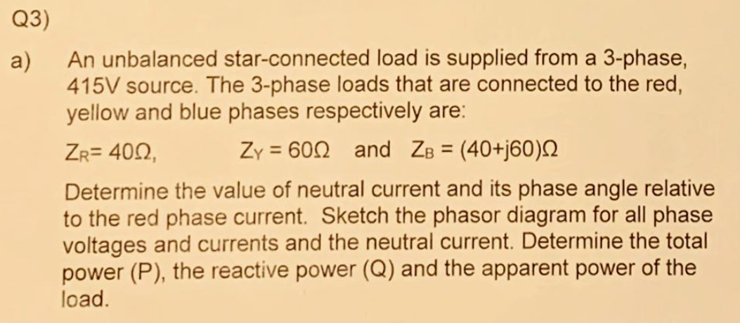 Solved An unbalanced star-connected load is supplied from a | Chegg.com