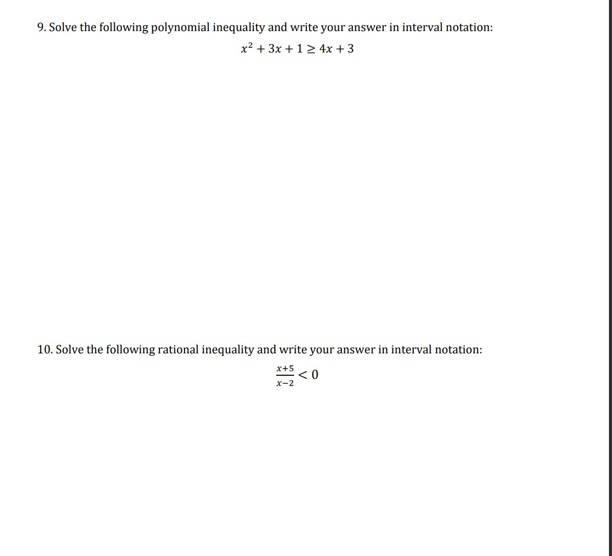 Solved 9. Solve the following polynomial inequality and | Chegg.com