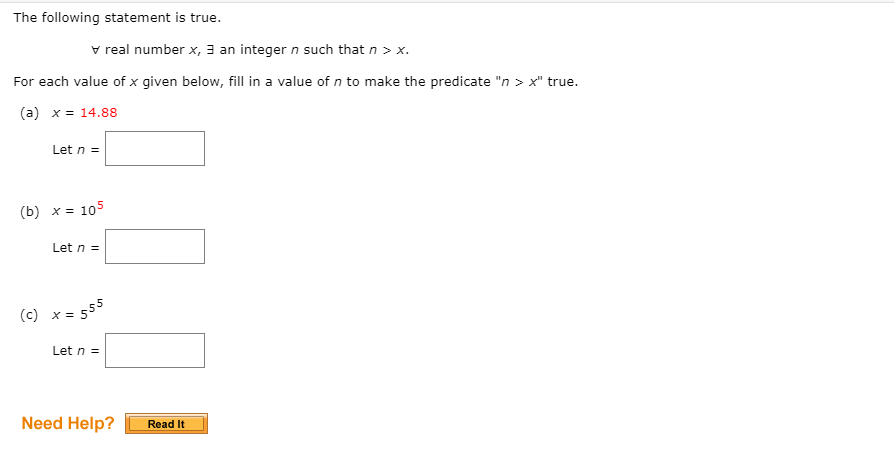 Solved The following statement is true. ∀ real number x, ∃ | Chegg.com