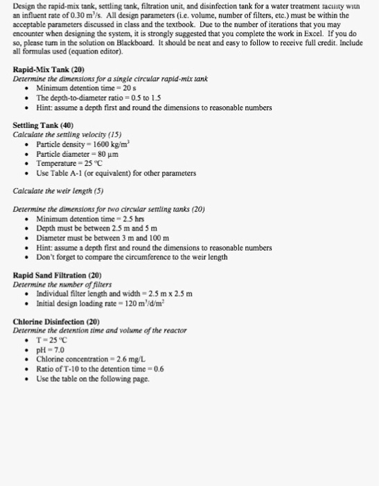 Solved Design the rapid-mix tank, settling tank, filtration | Chegg.com