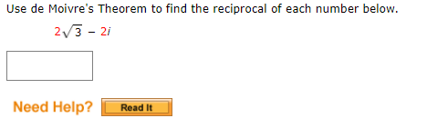 Solved Use de Moivre's Theorem to find the reciprocal of | Chegg.com