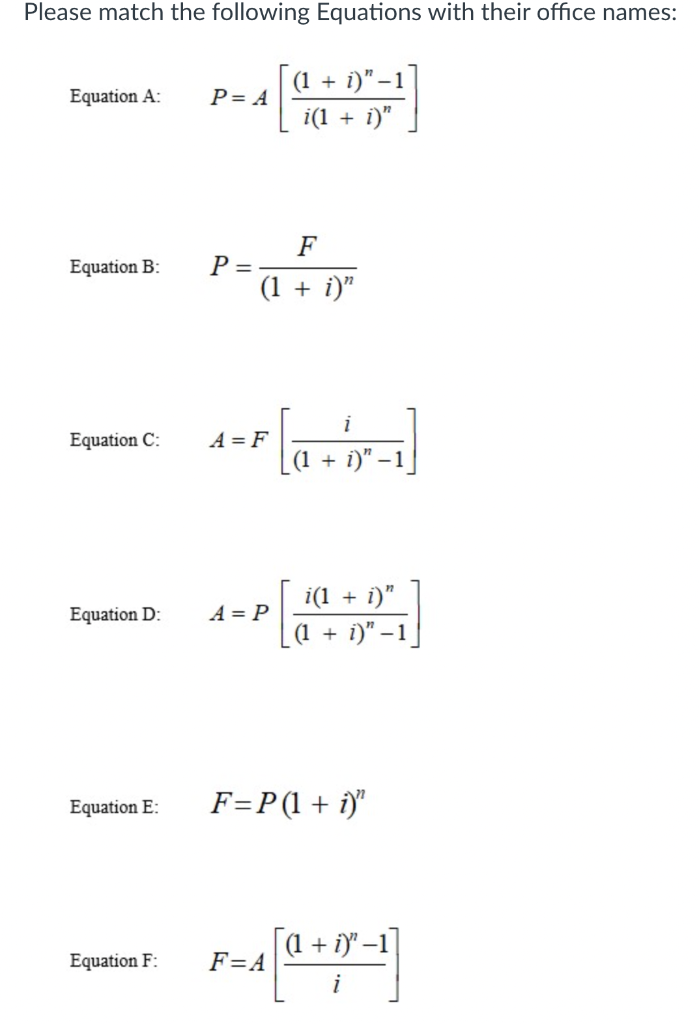 Solved Please match the following Equations with their | Chegg.com