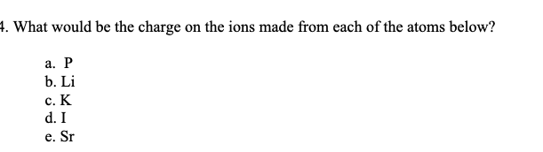 Solved 4. What would be the charge on the ions made from | Chegg.com