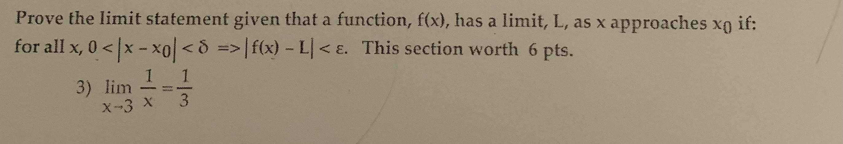Solved Prove the limit statement given that a function, | Chegg.com
