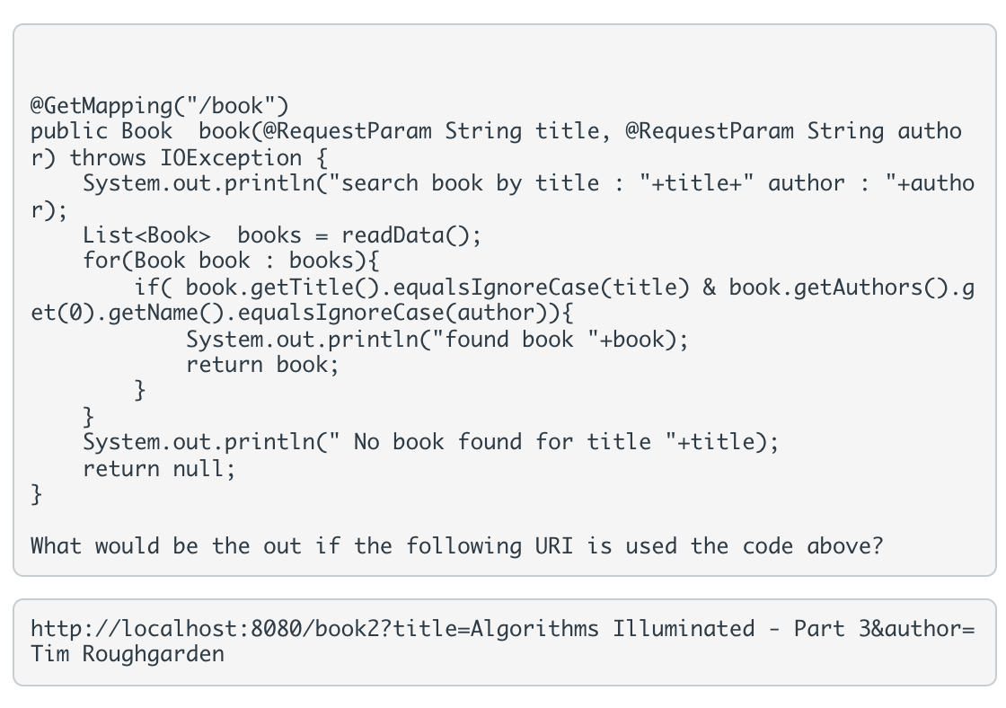 Solved = @GetMapping("/book") public Book book(@RequestParam | Chegg.com
