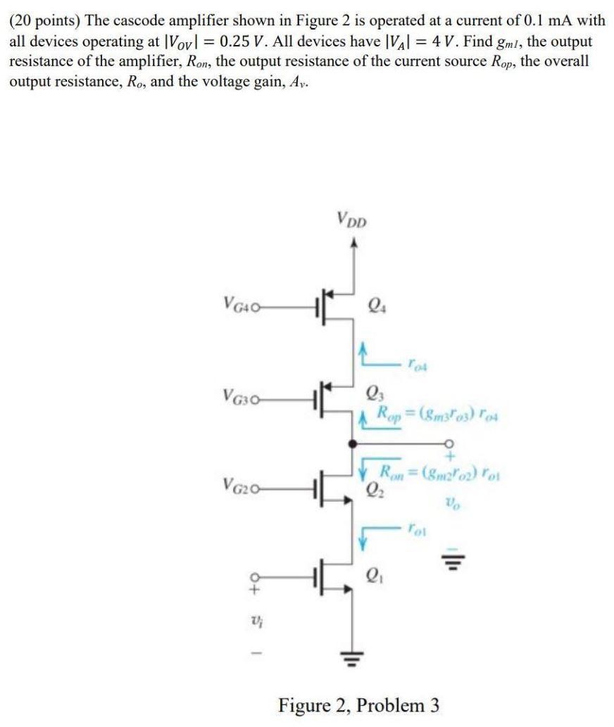 (20 points) The cascode amplifier shown in Figure 2 | Chegg.com