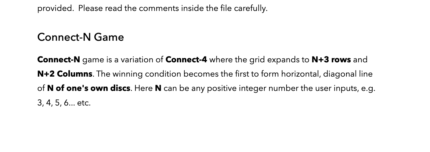 Solved Coding Assignment 3 : Connect-N Add proper comments | Chegg.com