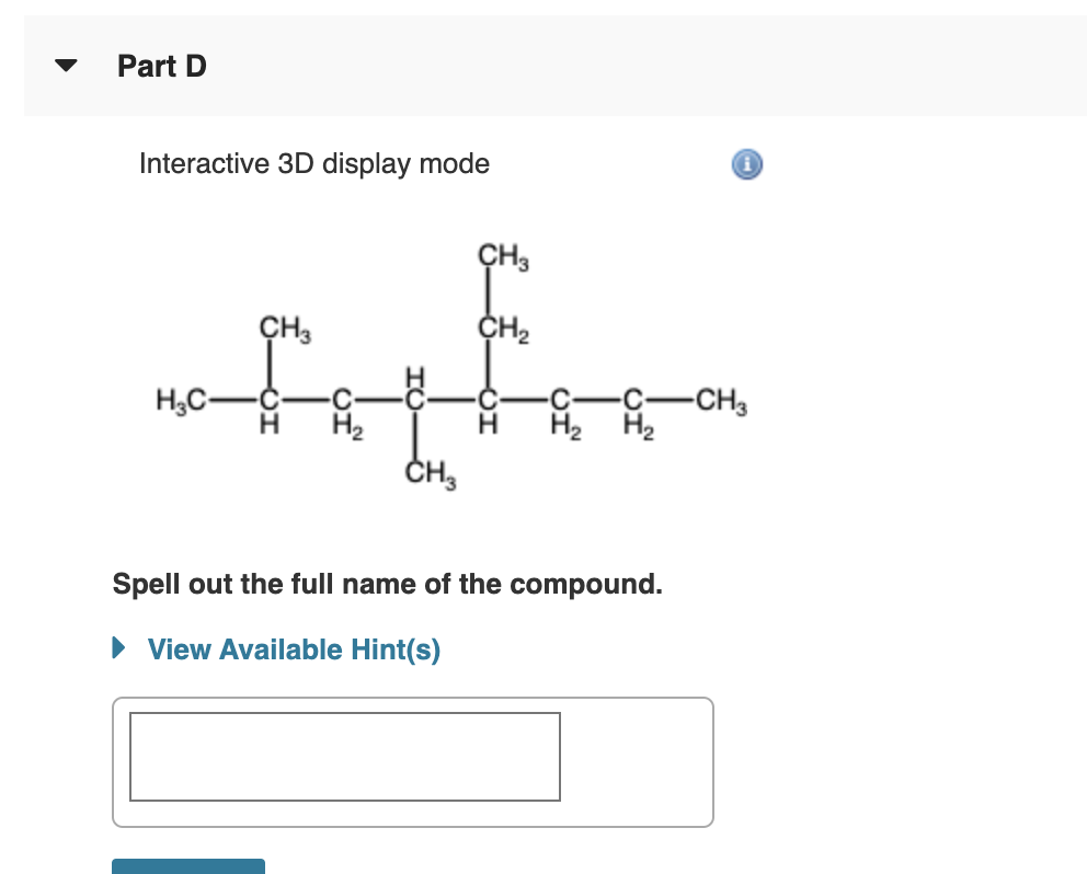 Solved Part A Interactive 3D display mode i CH3 HC- -CH3 | Chegg.com