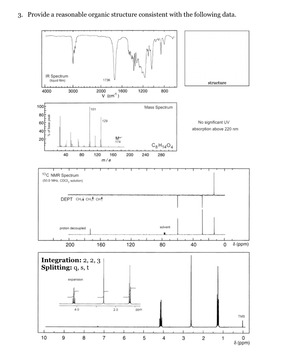 Solved 3. Provide a reasonable organic structure consistent | Chegg.com