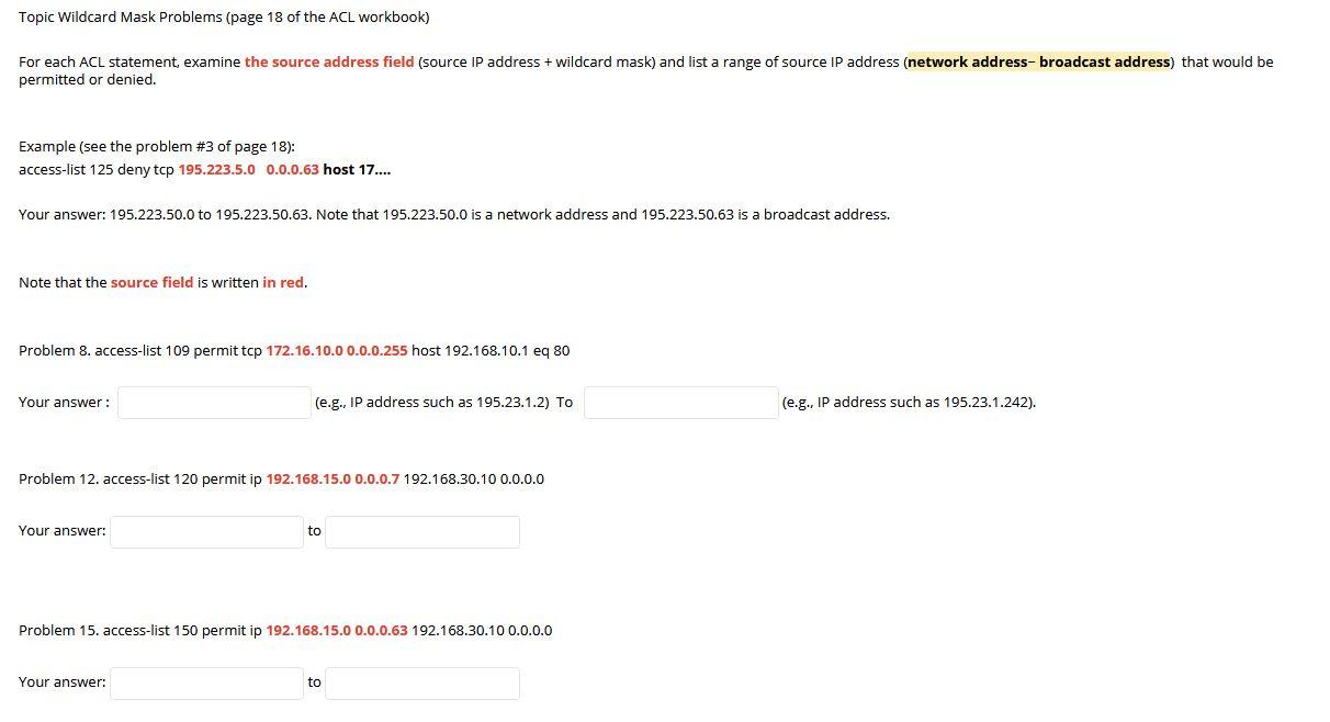 Solved Topic Wildcard Mask Problems (page 18 of the ACL | Chegg.com