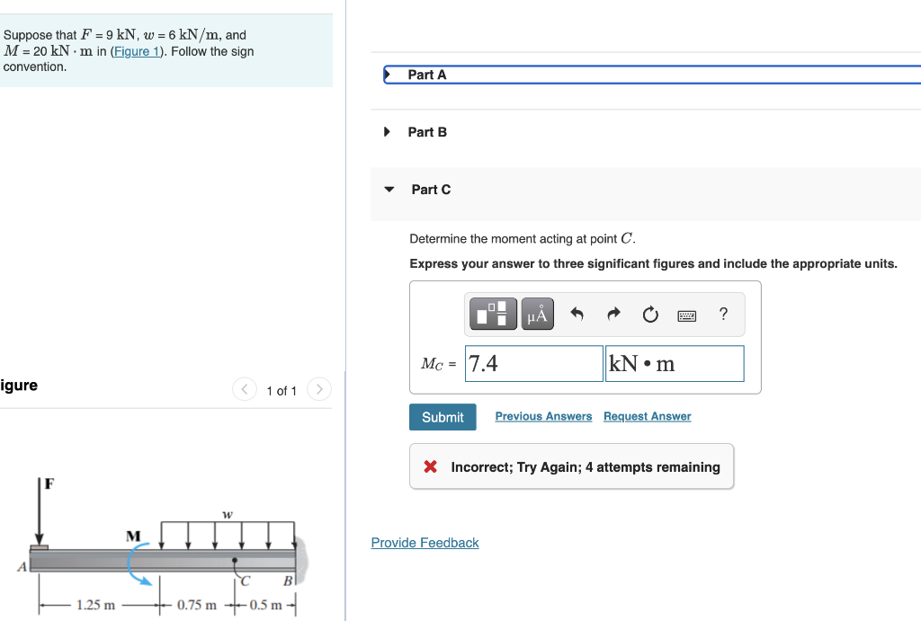 Solved Suppose that F = 9 kN, w = 6 kN/m, and M = 20 kNm in | Chegg.com