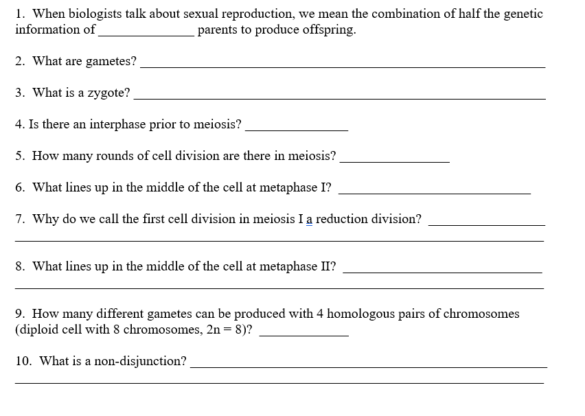 Solved 1. When biologists talk about sexual reproduction, we | Chegg.com