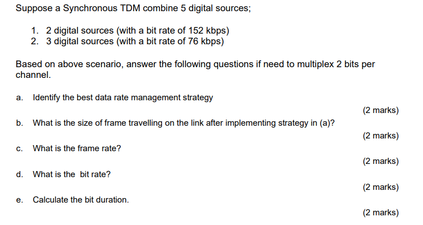 Solved Suppose a Synchronous TDM combine 5 digital sources; | Chegg.com