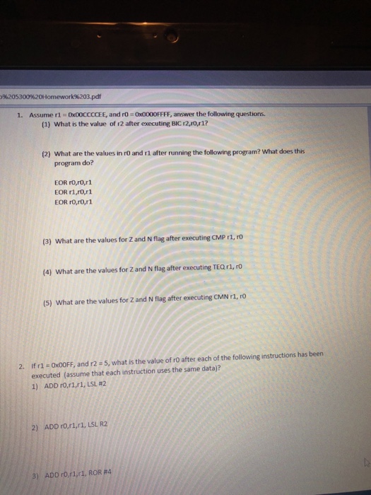 Solved 3.pdf 1. Assume r1 0x0OCCCCEE, and ro Ox000OFFFF, | Chegg.com