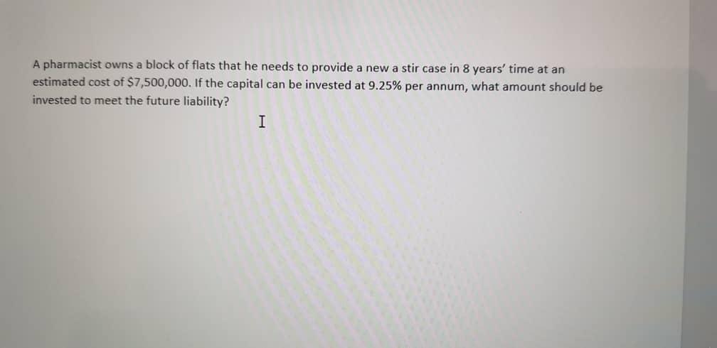 Solved A pharmacist owns a block of flats that he needs to | Chegg.com