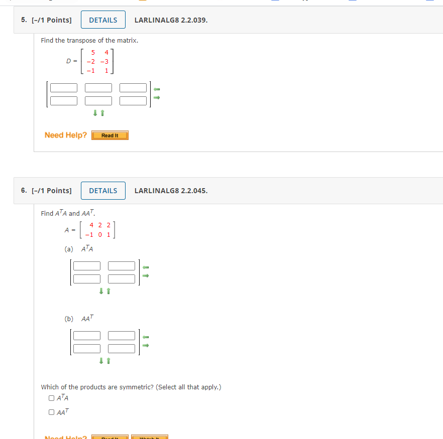 Solved 5. (-/1 Points] DETAILS LARLINALG8 2.2.039. Find the | Chegg.com
