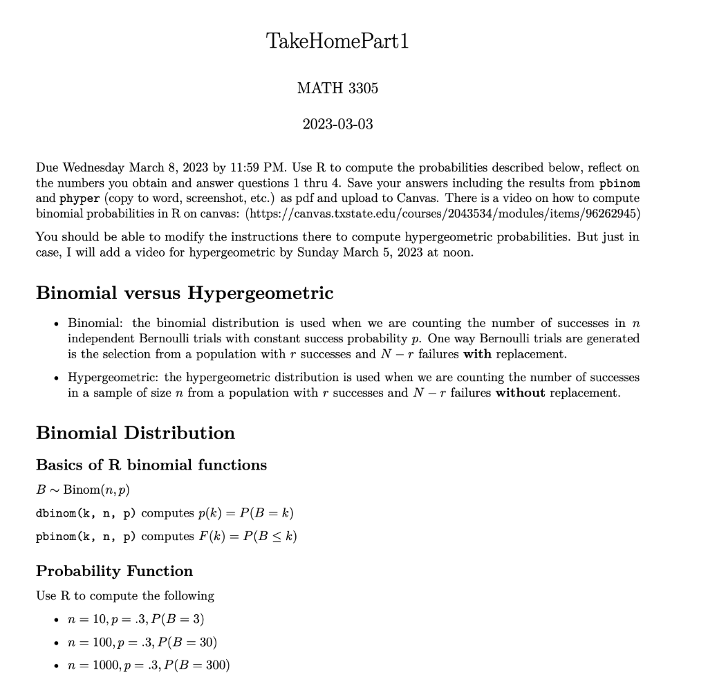 Solved Due Wednesday March 8, 2023 by 11:59 PM. Use R to | Chegg.com