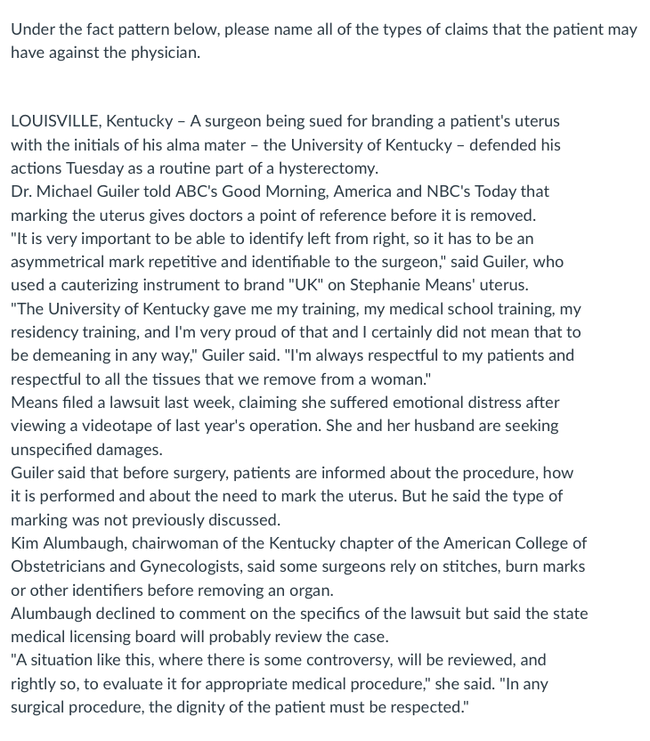 Under the fact pattern below, please name all of the | Chegg.com