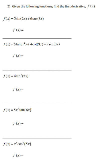 Solved 2) Given the following functions; find the first | Chegg.com
