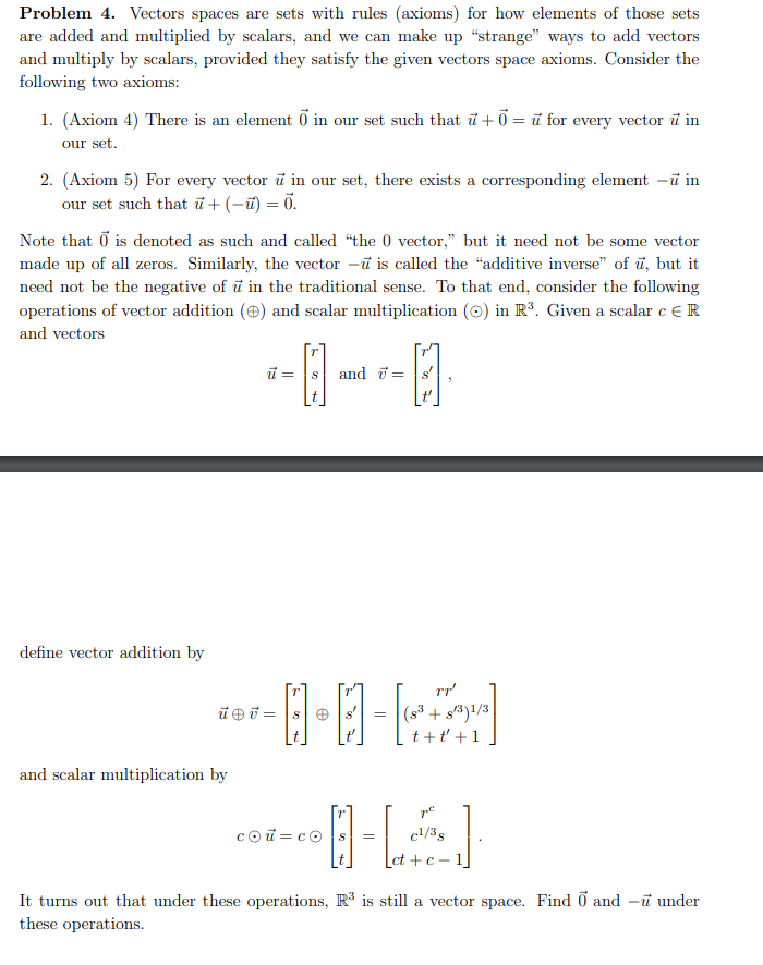 Solved Problem 4. Vectors spaces are sets with rules | Chegg.com