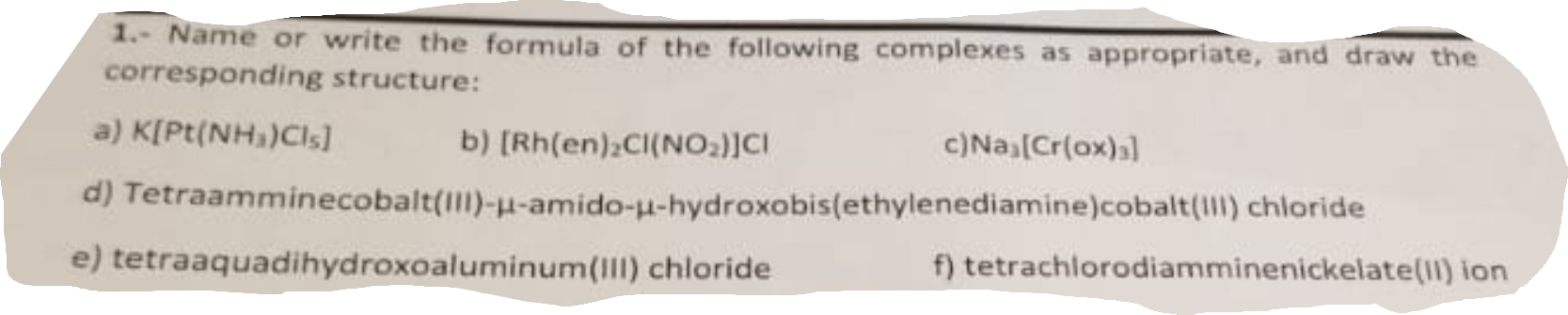 Solved 1.- ﻿Name or write the formula of the following | Chegg.com