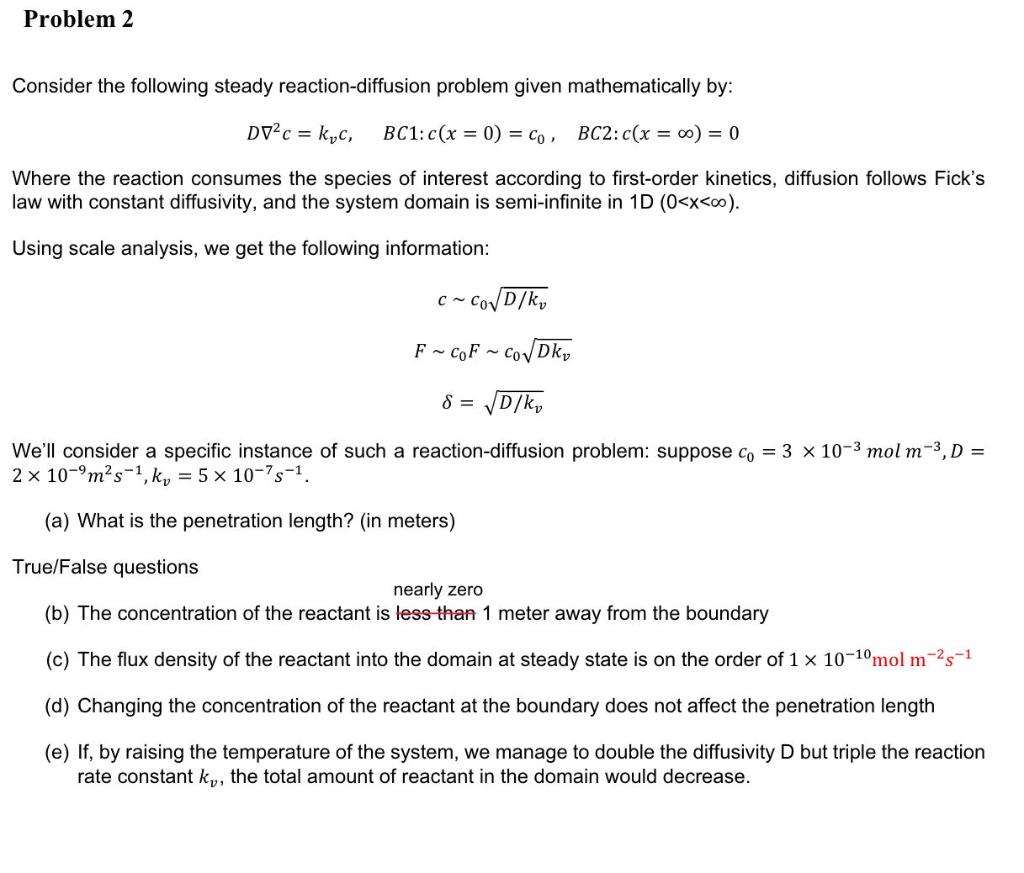 Solved Consider The Following Steady Reaction Diffusion