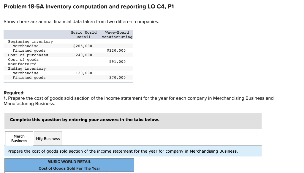 Solved Problem 18-5A Inventory computation and reporting LO | Chegg.com