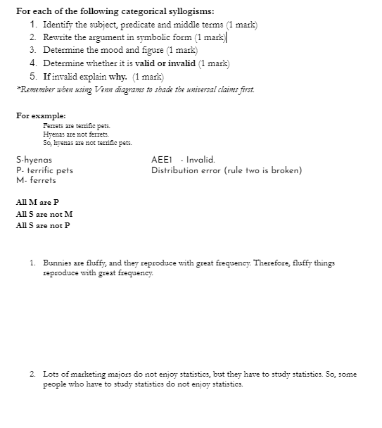 Solved For each of the following categorical syllogisms: 1. | Chegg.com
