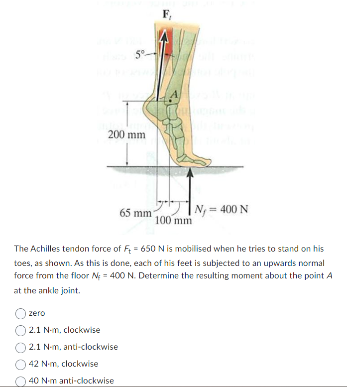 [Solved]: The Achilles tendon force of ( F_{ mathrm{t}}=6