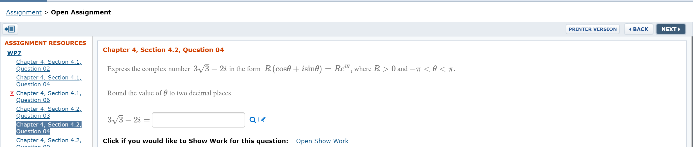 Solved Assignment > Open Assignment PRINTER VERSION BACK | Chegg.com