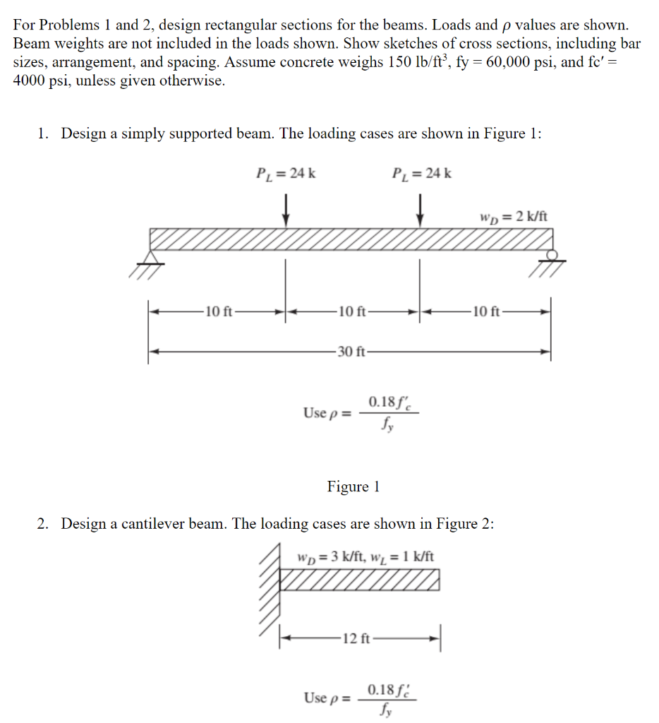 Solved For Problems 1 and 2, design rectangular sections for | Chegg.com