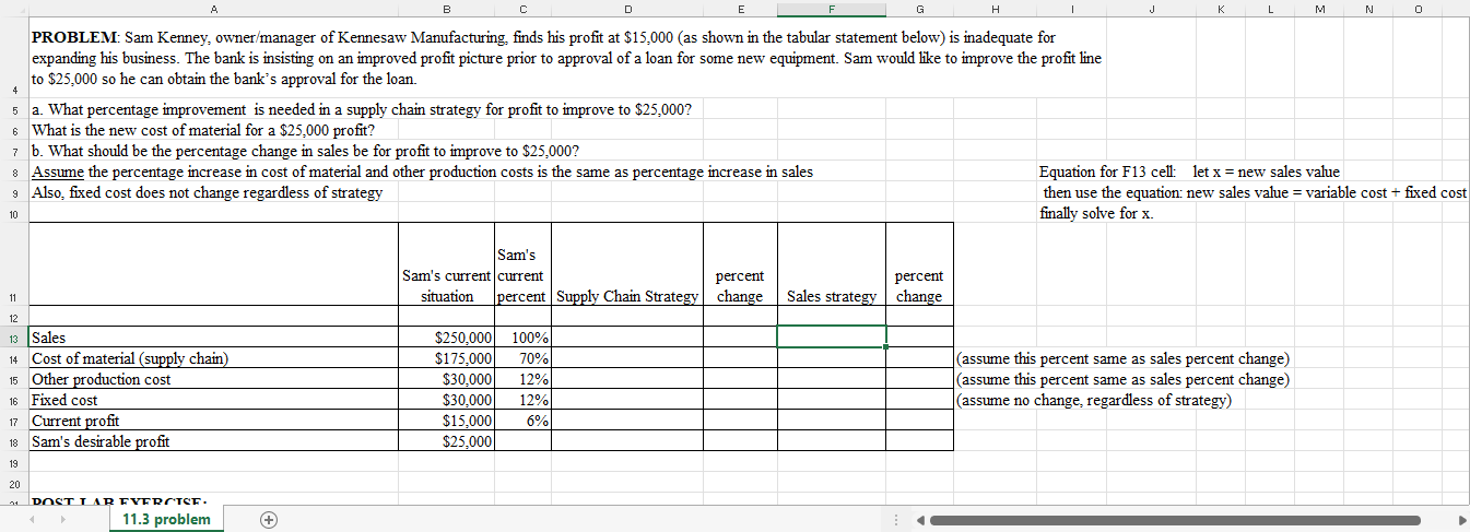 Solved D 1 K L M N o 5 PROBLEM: Sam Kenney, owner/manager of | Chegg.com