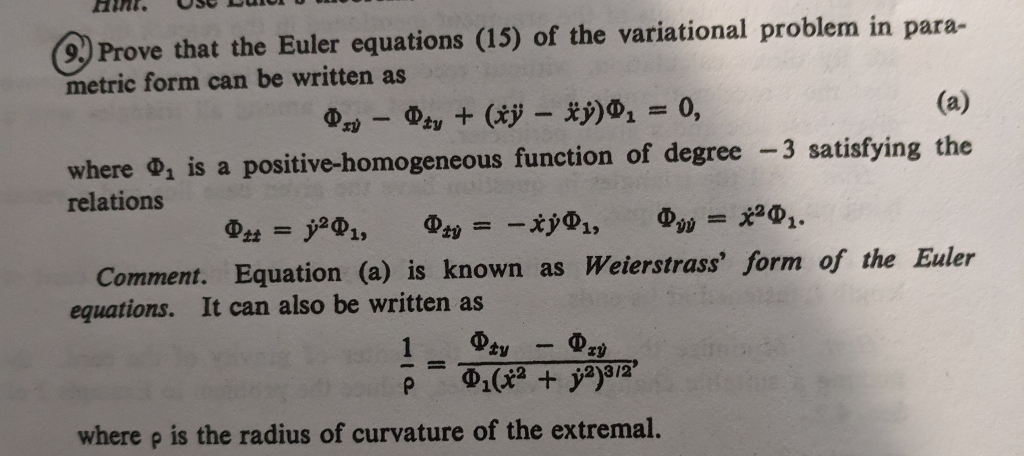 Solved Aint 9) Prove that the Euler equations (15) of the | Chegg.com