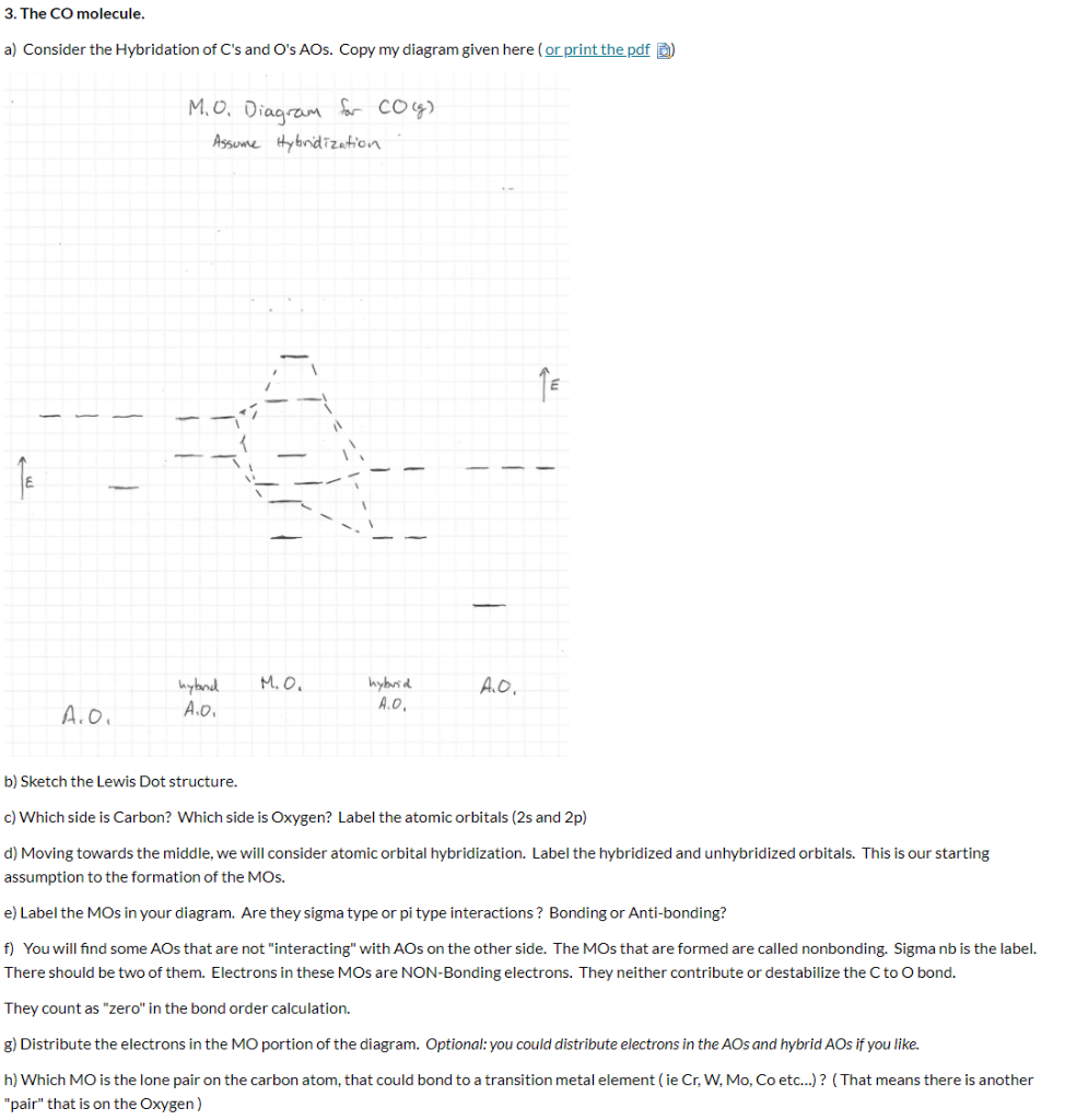 Solved The CO molecule. a) Consider the Hybridation of C's | Chegg.com
