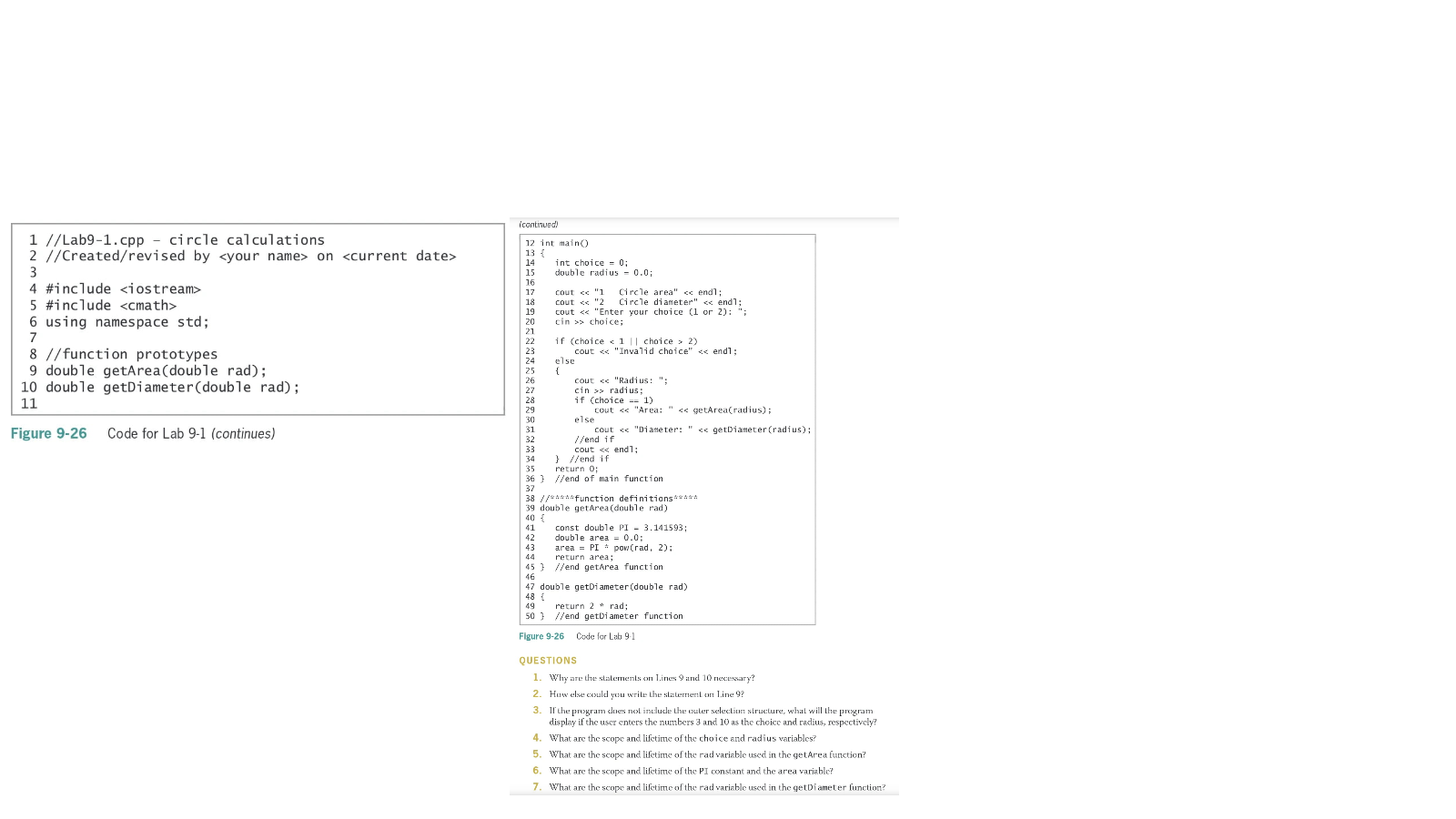 Solved (continued 1 //Lab9-1.cpp - circle calculations 2 | Chegg.com