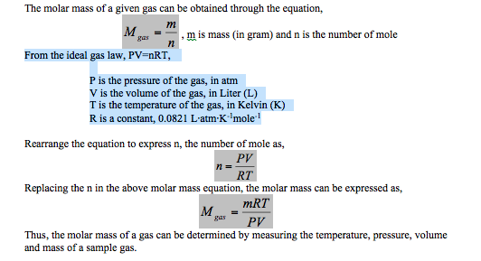 Solved The molar mass of a given gas can be obtained through | Chegg.com
