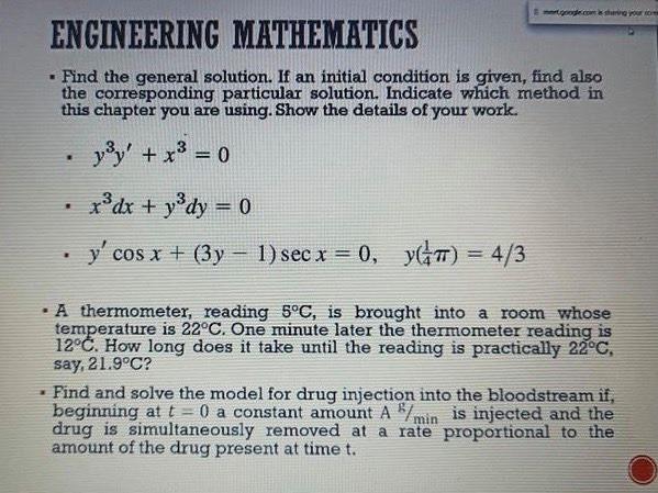 Solved ENGINEERING MATHEMATICS • Find the general solution. | Chegg.com