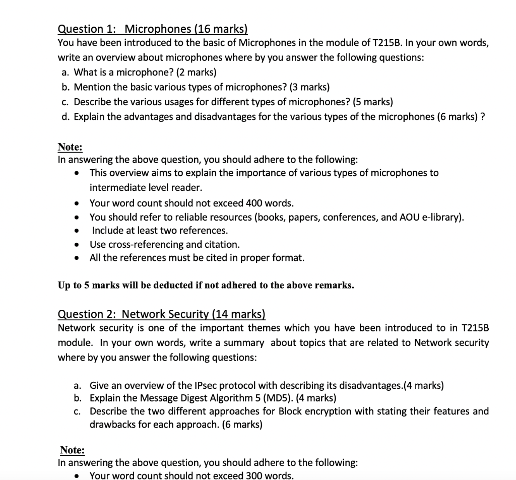 Solved Question 1: Microphones (16 marks) You have been | Chegg.com