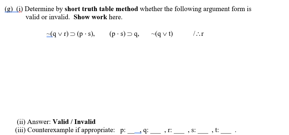 Solved G I Determine By Short Truth Table Method Whether