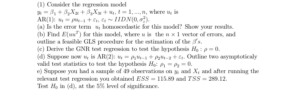 Solved (1) ﻿Consider the regression | Chegg.com
